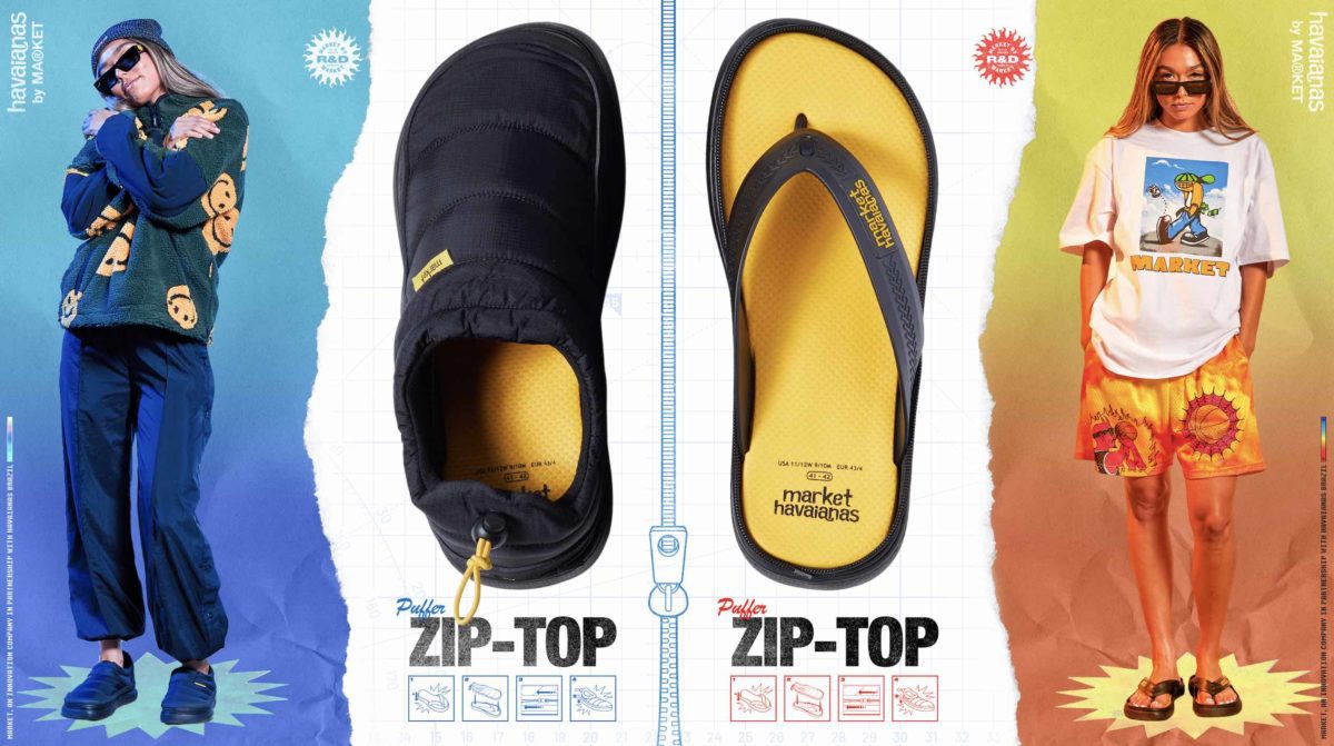 Le prime puffer flip flop 2 in 1: la Zip Top di Havaianas & Market